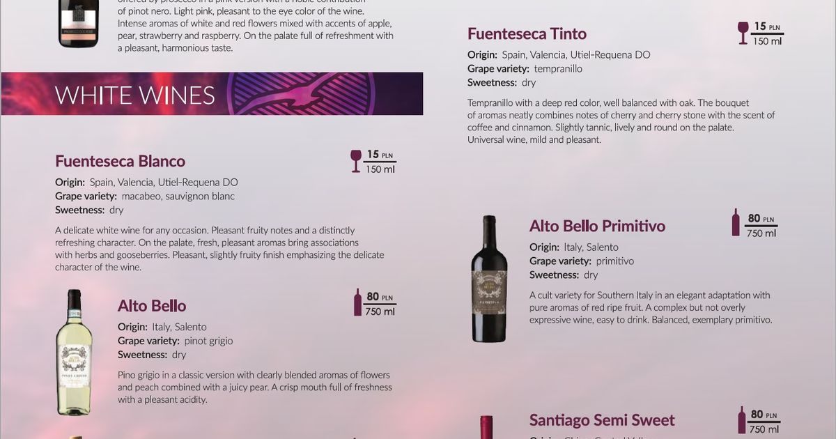 Bar karta win - Sky Hotel Kraków