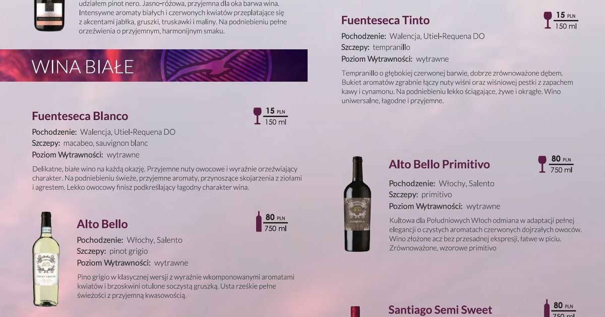 Bar karta win - Sky Hotel Kraków